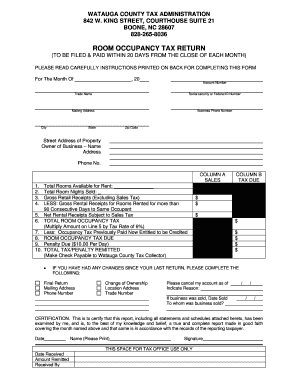 Fillable Online room occupancy tax return - Watauga County Fax Email ...