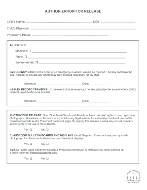 Fillable Online authorization for release - Good Shepherd Church Fax ...