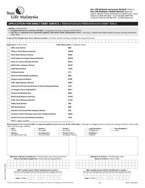 Fillable Online Direct debit - other banks - Sun Life Malaysia - Sun ...