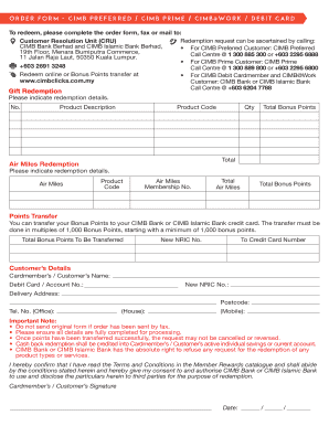 Fillable Online ORDER FORM - CIMB PREFERRED / CIMB PRIME ... - CIMB ...