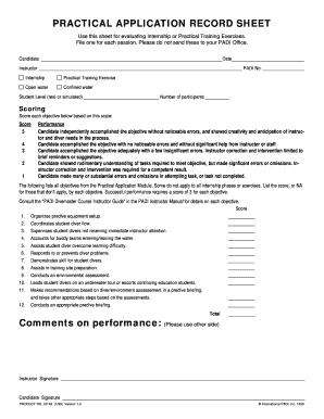 Fillable Online PRACTICAL APPLICATION RECORD SHEET ... - Simply Diving ...