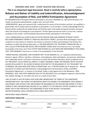 Fillable Online BIKE RIDE - EVENT WAIVER AND RELEASE Fax Email Print ...