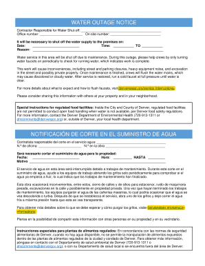 Fillable Online water outage notice notificacin de corte en el ...