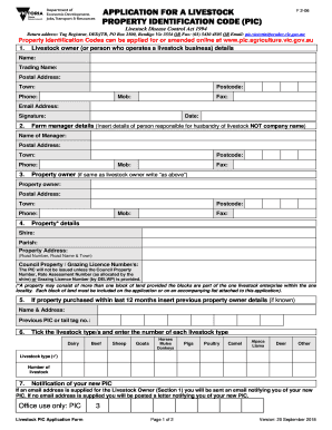 Fillable Online Application for a Livestock Property Identification ...