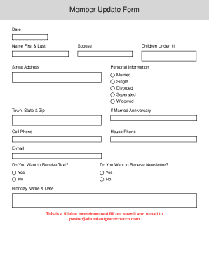 Fillable Online Member Update Form - Abundant Grace Church Fax Email ...
