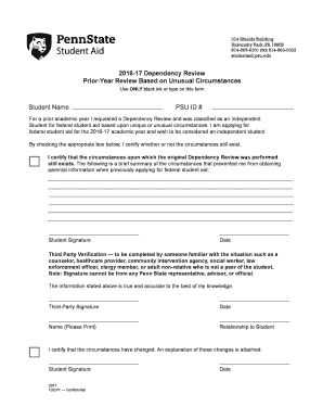 Fillable Online studentaid psu Dependency Review Form - Penn State Office of Student Aid Fax ...