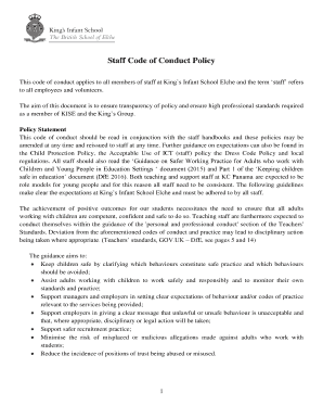 Fillable Online Staff Code of Conduct Policy Fax Email Print - pdfFiller