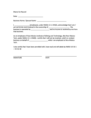 Fillable Online Memo for Record - NMT.edu Fax Email Print - pdfFiller