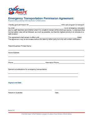 Fillable Online Emergency Transportation Permission Agreement Fax Email ...