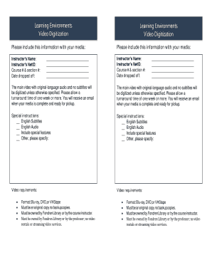 Fillable Online Video Digitization Form. Form to complete for video ...