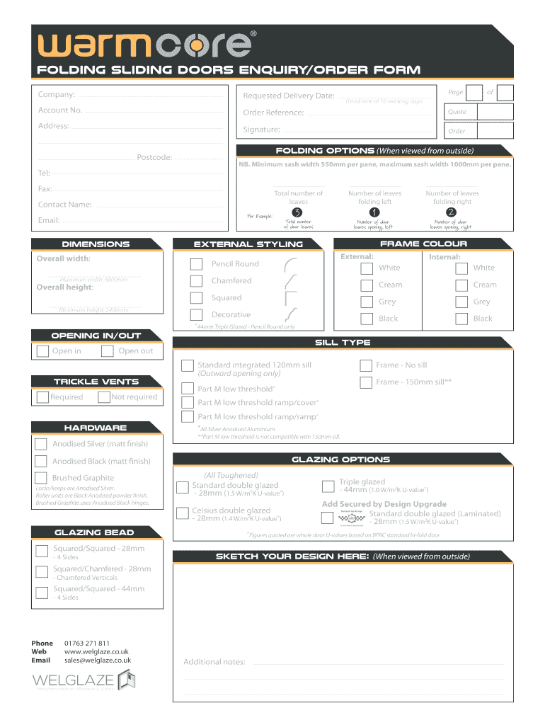 Fillable Online folding sliding doors enquiry/order form - Welglaze ...