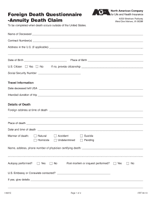 Fillable Online Foreign Death Questionnaire -Annuity Death Claim Fax ...