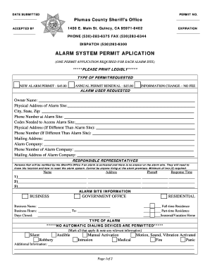 Fillable Online alarm system permit aplication - Plumas County Fax ...