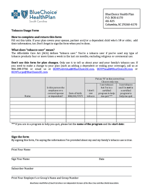 Fillable Online Tobacco Usage Form Fax Email Print - pdfFiller