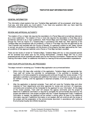 Fillable Online TENTATIVE MAP INFORMATION SHEET - townoftruckee.com Fax ...