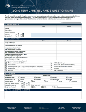 Fillable Online LONG TERM CARE INSURANCE QUESTIONNAIRE Fax Email Print ...