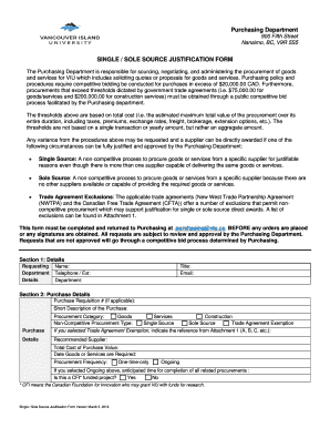 Fillable Online Purchasing Department SINGLE / SOLE SOURCE JUSTIFICATION ... Fax Email Print ...