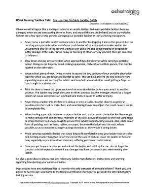 Fillable Online OSHA Training Toolbox Talk: Transporting Portable ...