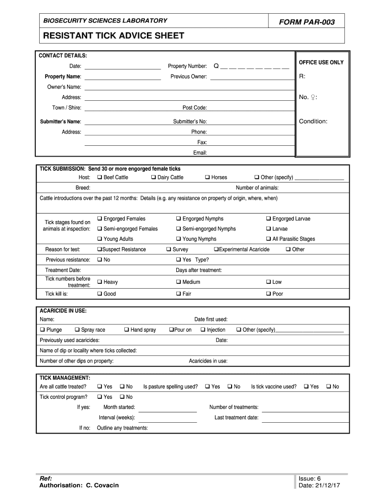 Fillable Online Resistant Tick Advice Sheet. Form to be used when ...