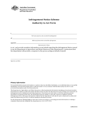 Fillable Online Infringement Notice Scheme Authority to Act Form Fax ...