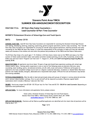 Fillable Online Stevens Point Area YMCA SUMMER JOB ANNOUNCEMENT ... Fax ...