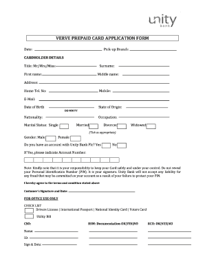 Fillable Online verve prepaid card application form - Unity Bank Fax ...