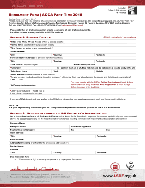 Fillable Online ENROLMENT FORM ACCA P ART-TIME 2015 - London School of ...