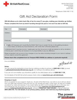 Fillable Online British Red Cross Gift Aid Declaration Form Fax Email ...
