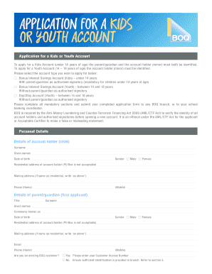 Fillable Online application for a kids or youth account - BOQ Fax Email ...