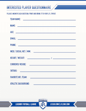 Fillable Online interested player questionnaire - Legends Football ...