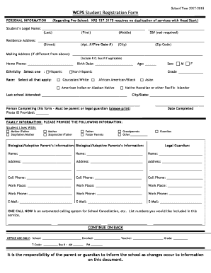 Fillable Online WCPS Student Registration Form Fax Email Print - pdfFiller