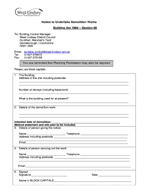 Fillable Online Notice to Undertake Demolition Works Building Act 1984 ...
