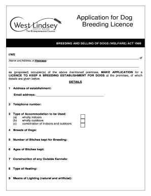 Fillable Online Dog Breeders - Application Form - West Lindsey District ...