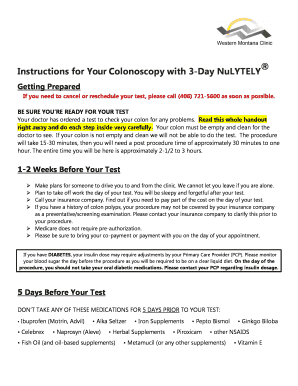Fillable Online Instructions for Your Colonoscopy with 3-Day Fax Email ...