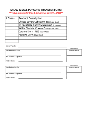 Fillable Online SHOW & SALE POPCORN TRANSFER FORM Fax Email Print - pdfFiller