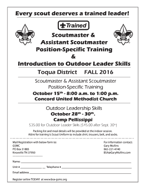 Fillable Online SCoutmaster specific training flier - bsa-gsmc.org Fax ...