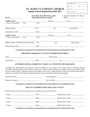 Fillable Online ST. MARYS CATHOLIC CHURCH Sunday School Registration ...