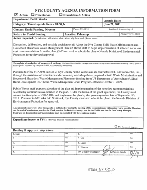 Fillable Online NYE COUNTY AGENDA INFORMATION FORM Action U Fax Email ...