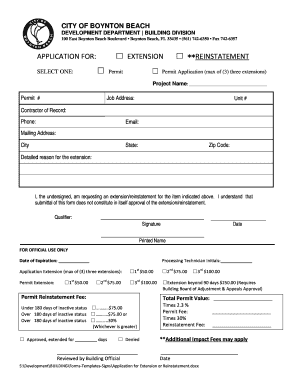 Fillable Online Application for Extension or Reinstatement - City of ...