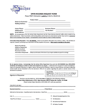 Fillable Online OPEN RECORDS REQUEST FORM - cityofsachse.com Fax Email ...