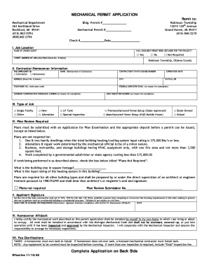 Fillable Online MECHANICAL PERMIT APPLICATION ROBINSON1 Fax Email Print ...