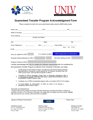 Fillable Online CSN and UNLV Guaranteed Transfer Program Acknowledgement Form Fax Email Print ...