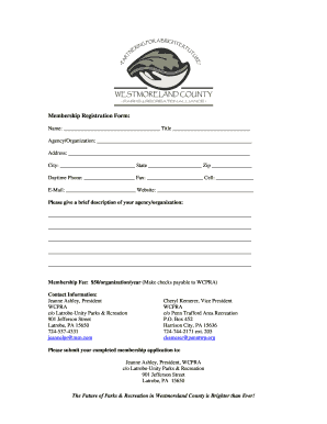Fillable Online Membership Registration Form - inwestmoreland.com Fax ...