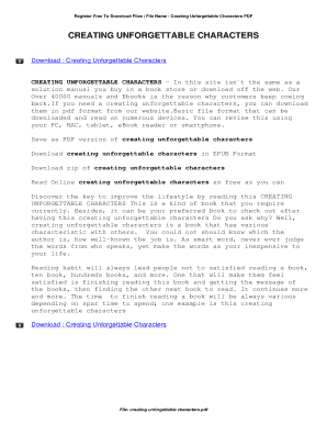 Fillable Online Creating Unforgettable Characters. Creating ...