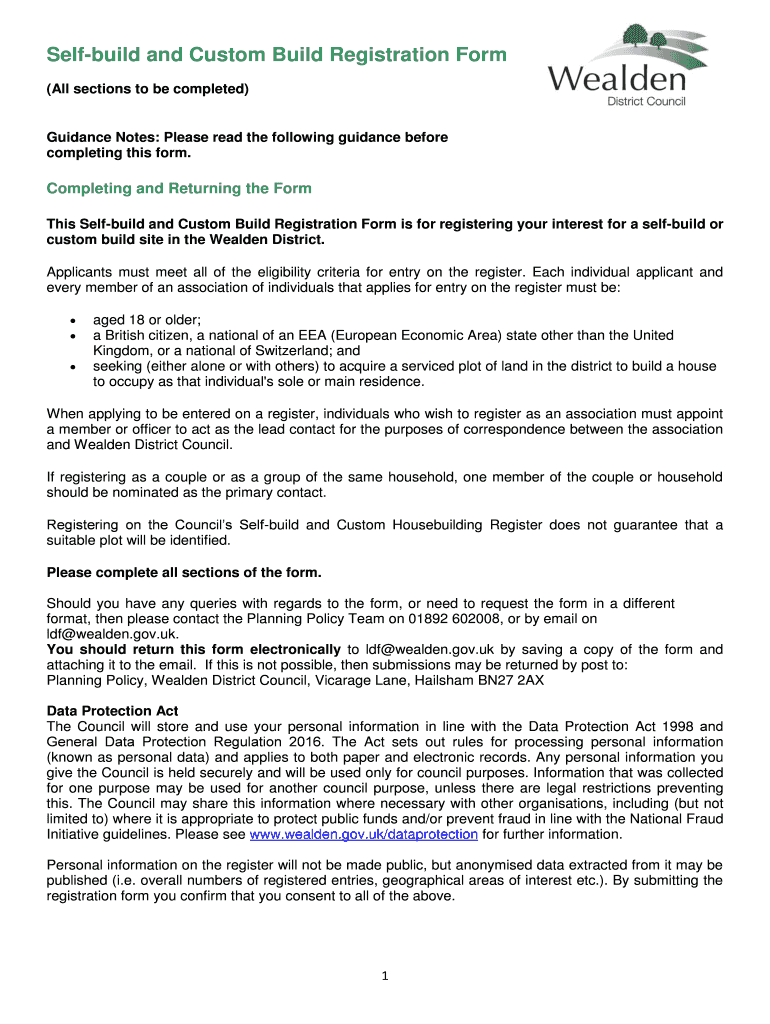 Fillable Online Self-build and Custom Build Registration Form Fax Email ...