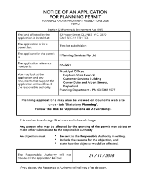 Fillable Online notice of an application for planning permit - Hepburn ...