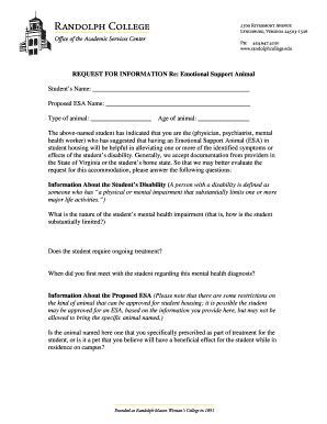 Fillable Online Request for Emotional Support Animal - Service Provider ...