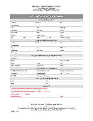 Fillable Online CAL-SAFE STUDENT INQUIRY FORM Fax Email Print - pdfFiller