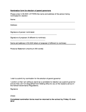 Fillable Online Nomination form for election of parent governors Fax ...