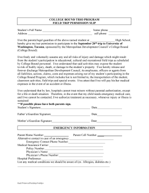 Fillable Online COLLEGE BOUND TRIO PROGRAM FIELD TRIP PERMISSION SLIP ...
